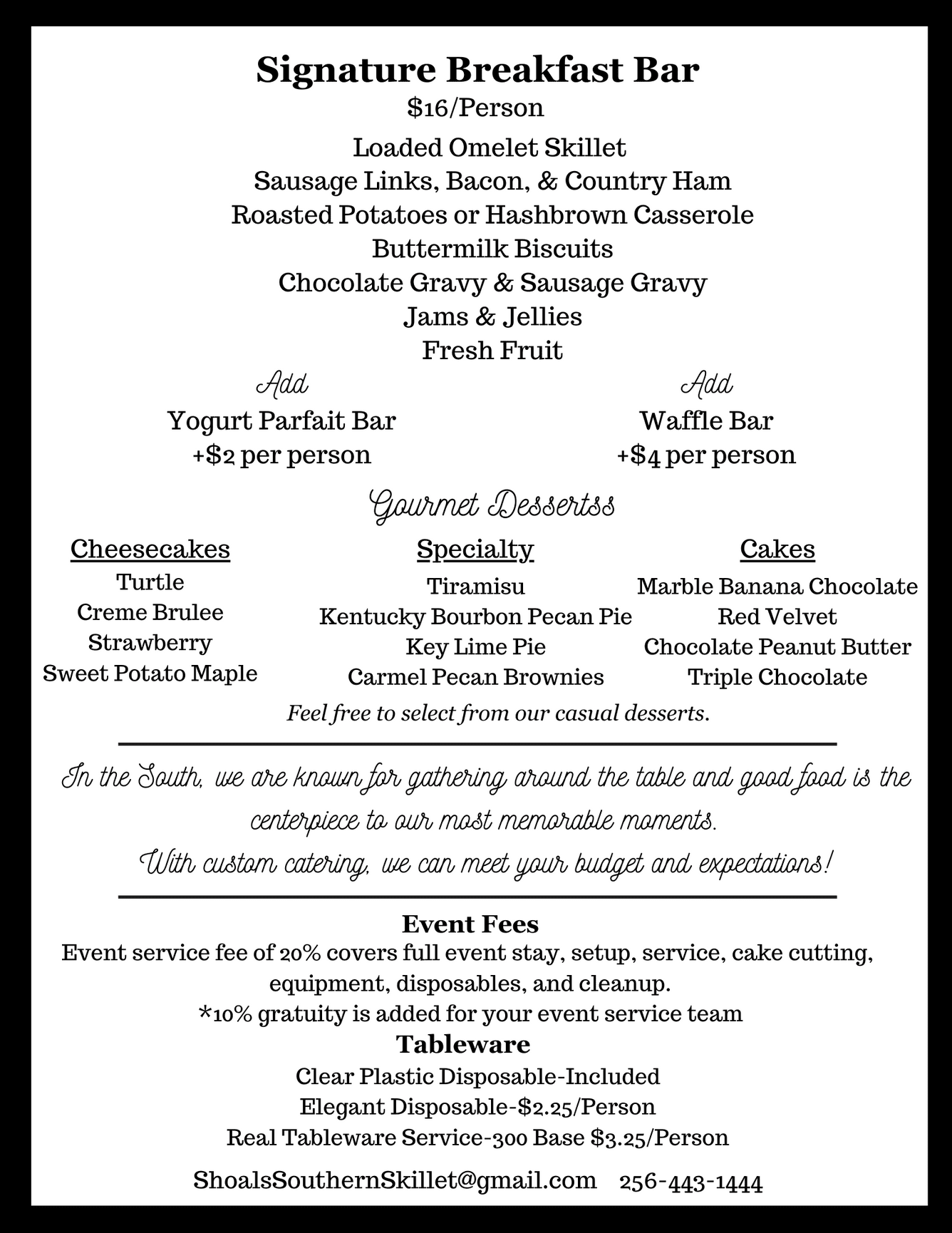 EVENT CATERING MENUS - Southern Skillet Catering