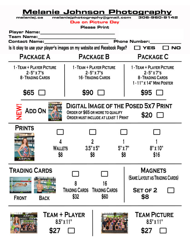 Swim Club Order Form - Melanie Johnson Photography