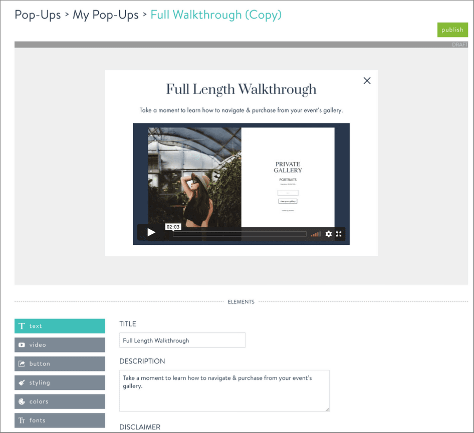 How to add a Client Galleries Assistant pop-up - PhotoBiz Knowledge Base