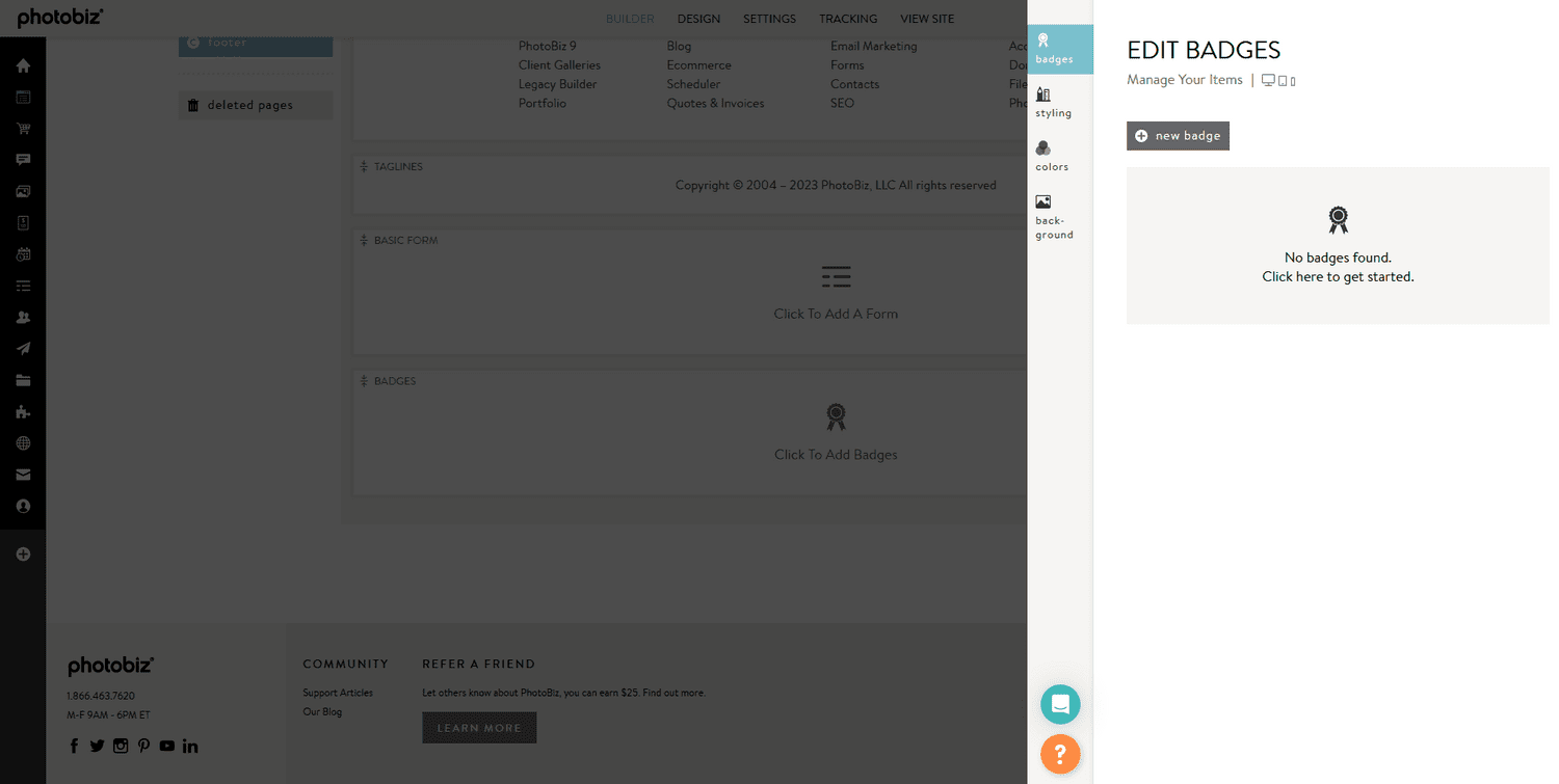 How To Use Badges Blocks In The Footer | PhotoBiz Support