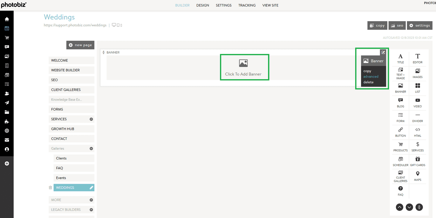 How to Use Banner Blocks for PhotoBiz Website Builder