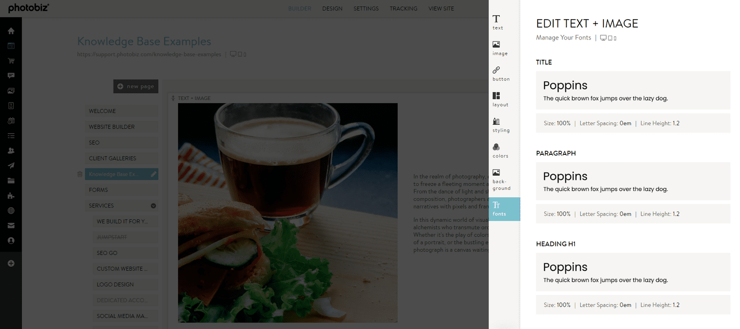 How to Change the Fonts on Text + Image Blocks - PhotoBiz Knowledge Base